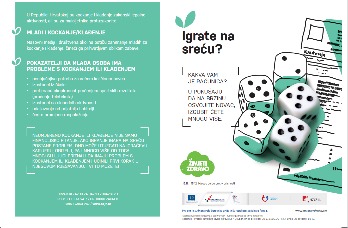 Letak – Kockanje, igrate na sreću? | Hrvatski zavod za javno zdravstvo