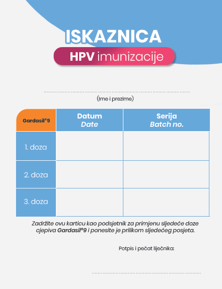 Kartica/iskaznica za upisivanje cijepljenja protiv HPV-a | Hrvatski zavod za javno zdravstvo